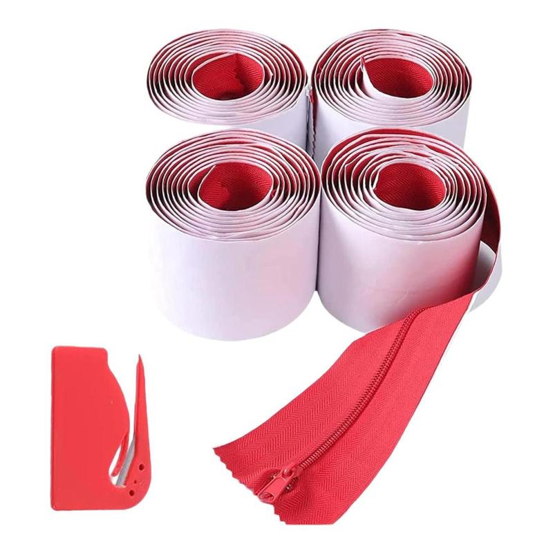 4x Dust Barrier Zipper Wall Accessories 7ft x 3in Red with Cutter Self ...