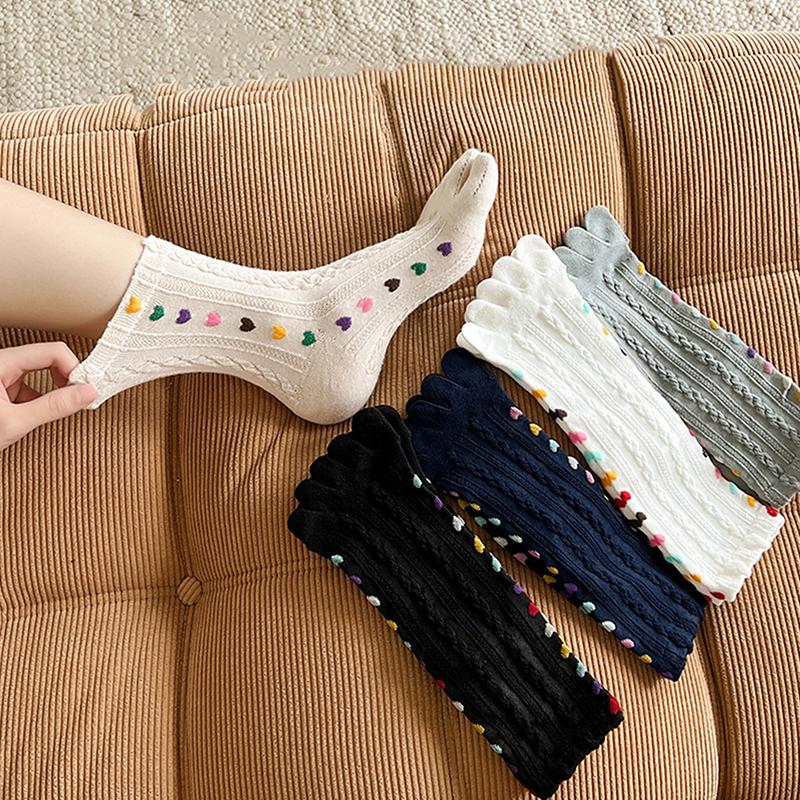 1Pair Colorful Heart Braid Five Finger Socks For Women Sprin - TikTok ...