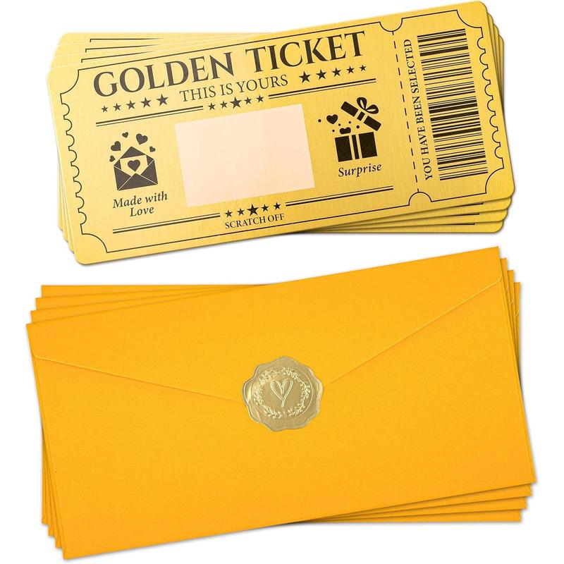12 Sets Golden Ticket Custom Scratch off Cards with Envelope and ...