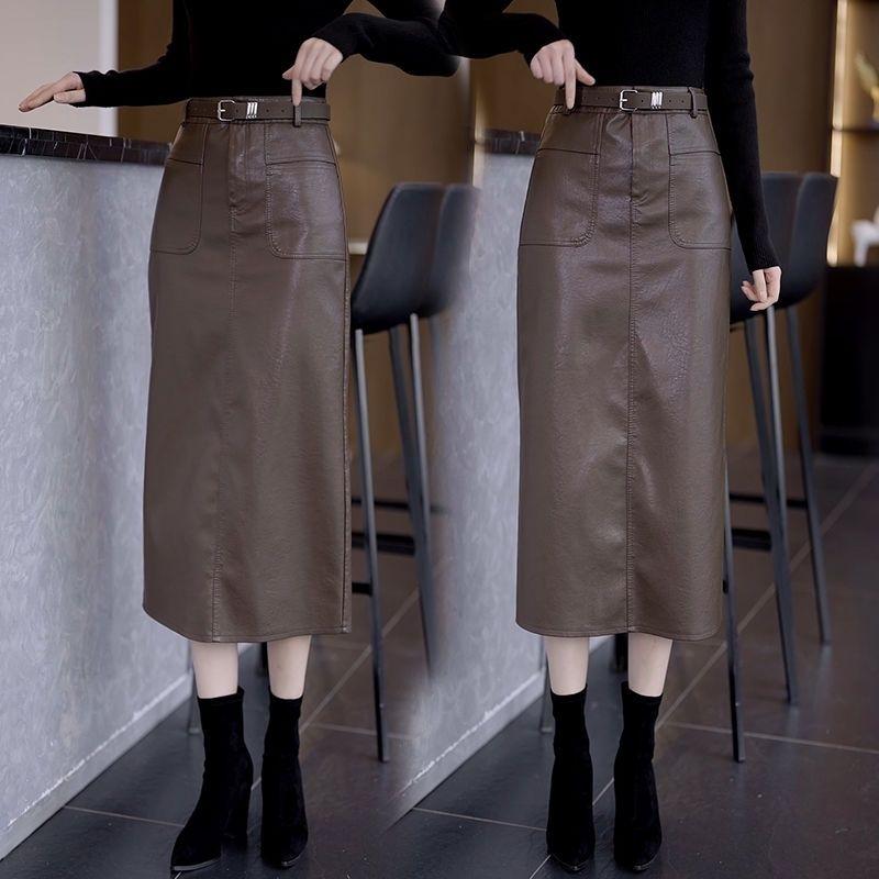 Chân Váy Da PU, Cạp Cao Dài Trung Bình Chân Váy Bodycon Một Bước ...