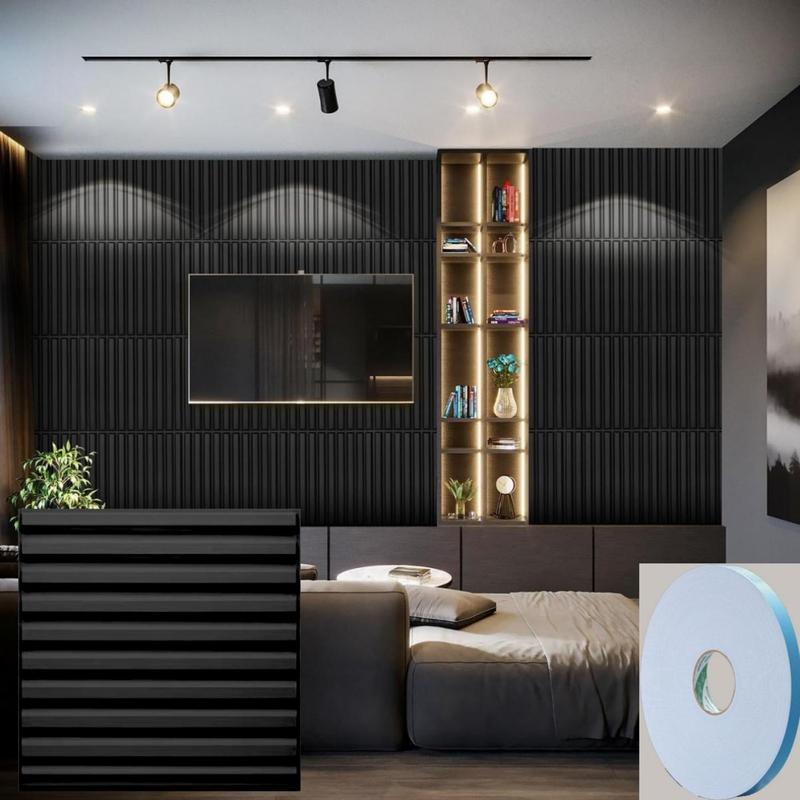 Striped Pattern Wall Panel with Tape, PVC Material 3D Wall Decor ...