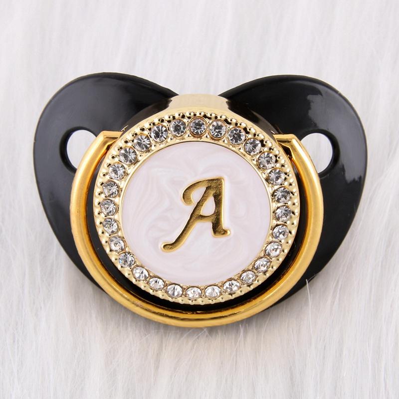 Inisial Nama Klasik, Berlian Buatan Bling, Hitam, Pacifier Bayi ...