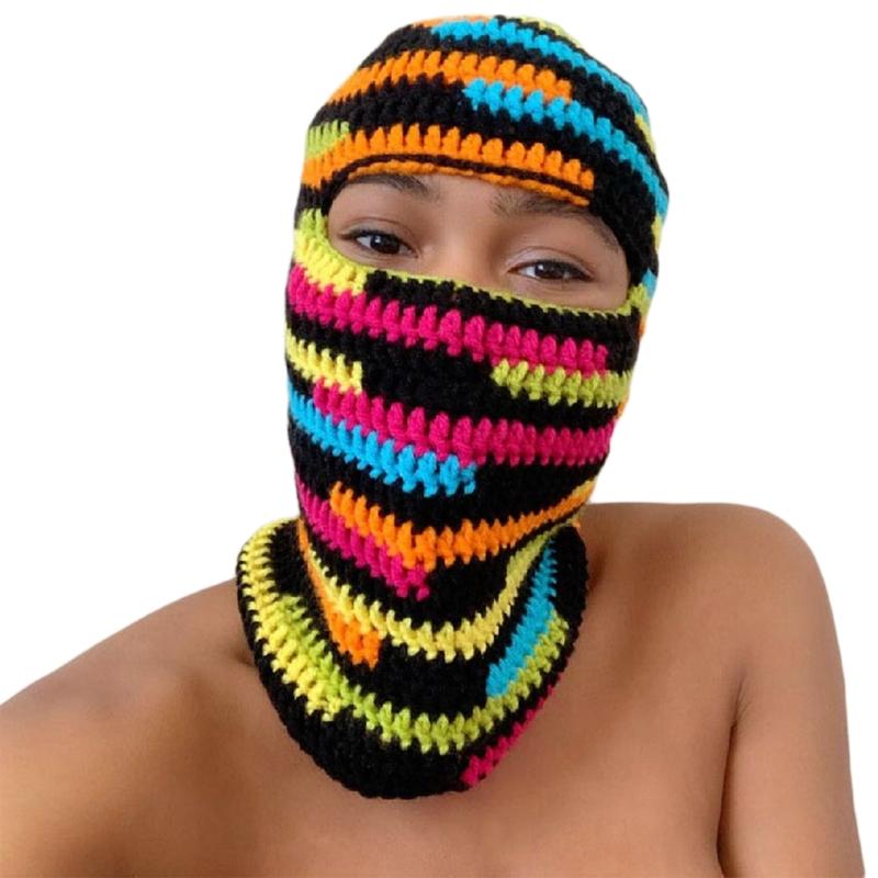 YLu Knit Balaclava Rainbow Striped Balaclava Halloween Balaclava ...
