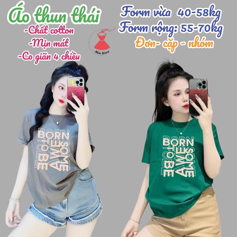 Áo Thun Nữ [Mã A49] -Form suông 40~73kg [BORN] Top Cổ Tròn Women ...