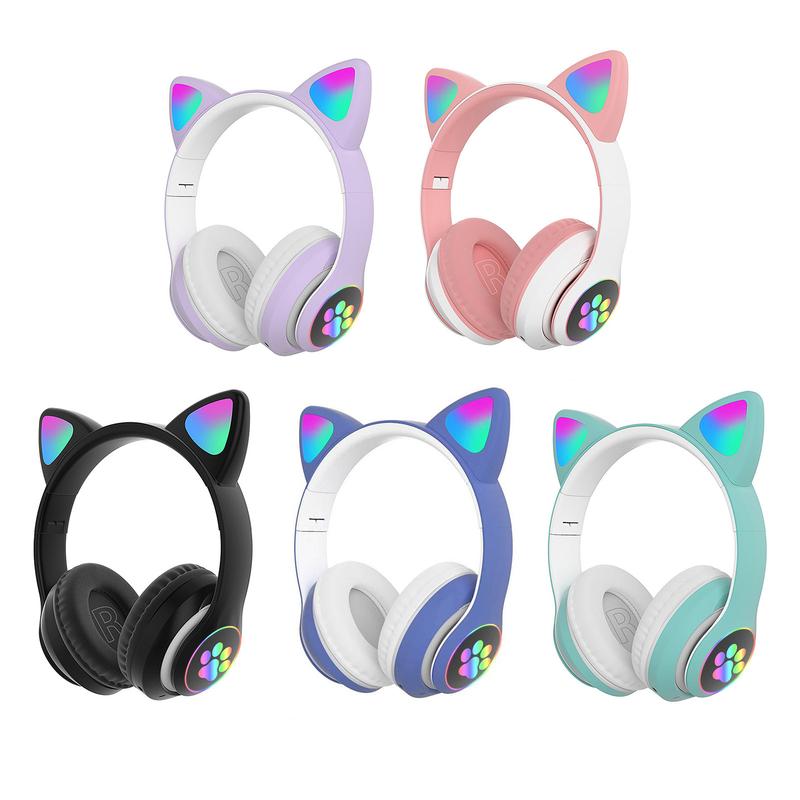 STN28 B39 Headset Kucing LED RGB Bluetooth Mic Headset Anak Motif kaki ...