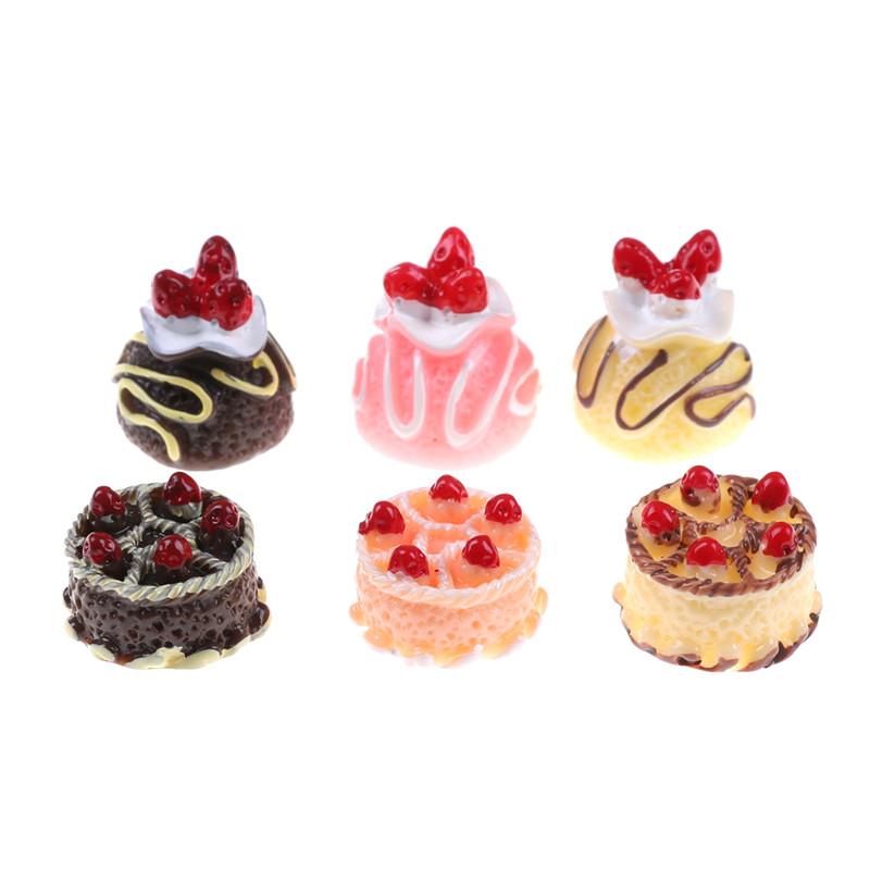6Pcs Dessert 3D Resin Cream Cakes Miniature Food Dollhouse Accessories ...