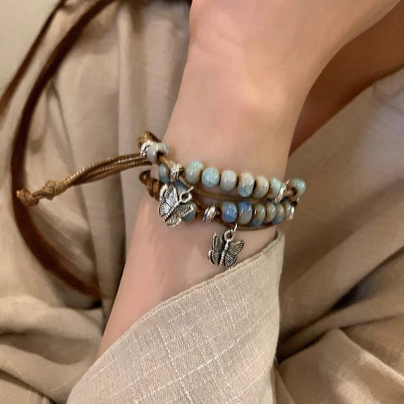 【Fulisa】Ceramic Beaded Woven Butterfly Bracelet Women Retro Bracelet ...