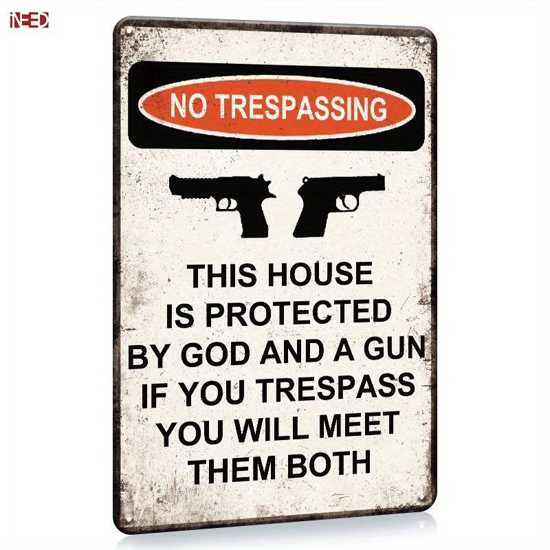 8x12 Inch Gun Sign Novelty Metal Tin Plaque - Warning No Trespassing ...