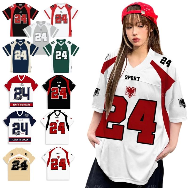 Women's T-shirt, red, number 24, V-neck, loose fit, oversized, - TikTok ...