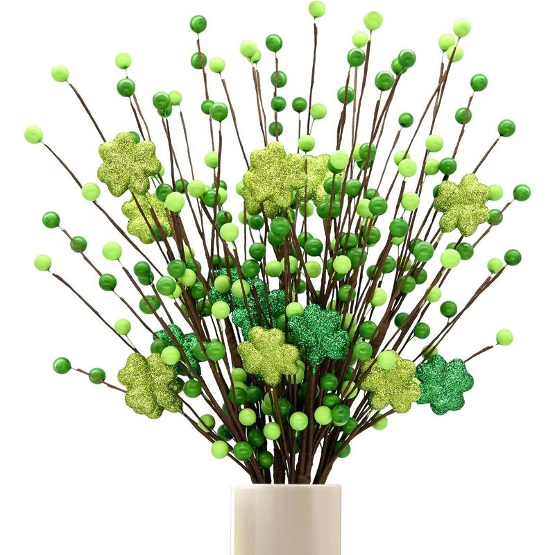 6 Pack Shamrock Berry Stems Decor, 24Inch Artificial Clover Stems ...
