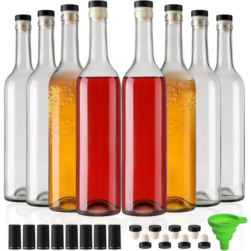 8 Pack 750 ml Clear Glass Bottles With T-top Caps & Seal Shrink ...