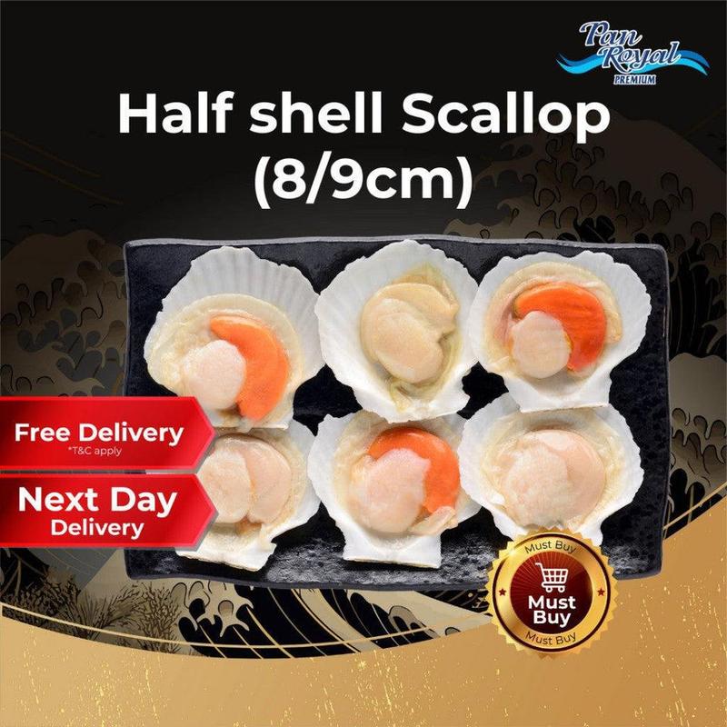 [PAN ROYAL] Frozen Half Shell Scallop With Roe 8/9cm (7 - 9 pcs ...