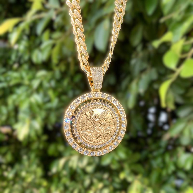 Roulette Chain 18k Gold Plated Necklacewith Mexican Liberty Goddess ...