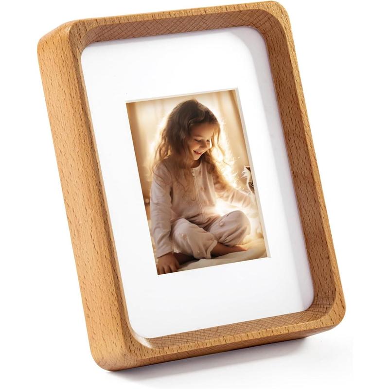 Wooden Small Photo Frame 3.5x5 inch, with Mat to fit Photo 5x7cm, Beech ...