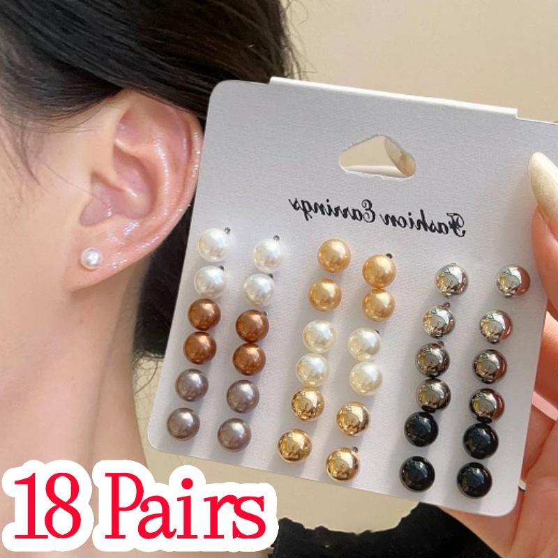 Set Anting-Anting Manik Berwarna-warni, Bentuk Bulat, 18 Pasang ...