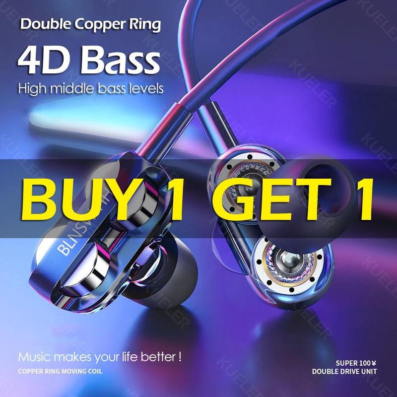 Fon Telinga Berwayar, Pembesar Suara Berganda Bass 4D, Fon Telinga ...
