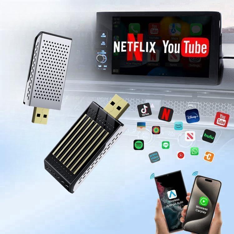 4-in-1 Wireless CarPlay Adapter Support Netflix/YouTube/USB, - TikTok Shop