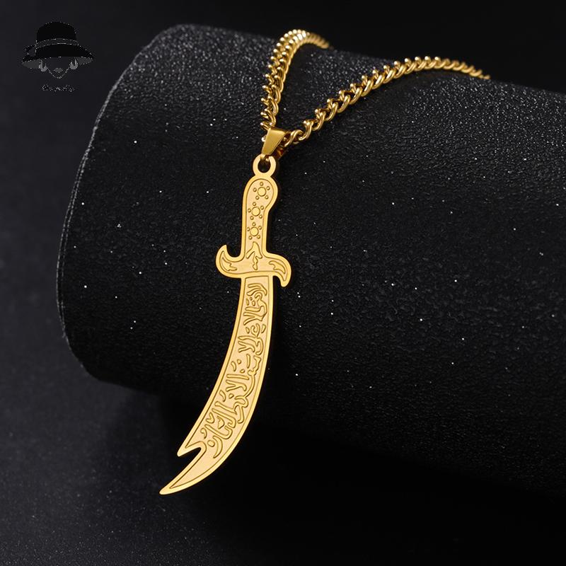 Kalung dengan loket pedang Imam Ali Zolfikar, untuk lelaki, Islam ...