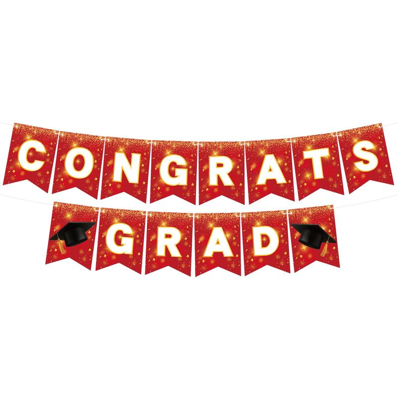Red Graduation Banner - No DIY Congrats Grad Backdrop 2025 for and ...