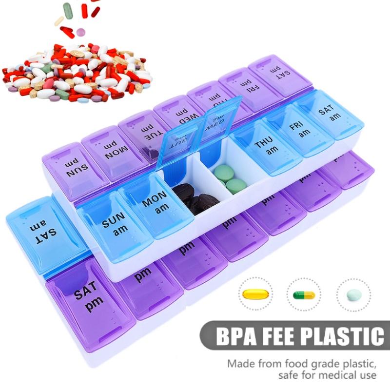 14Grids 7 Days Weekly Portable Travel Pill Case Medicine Dispenser ...