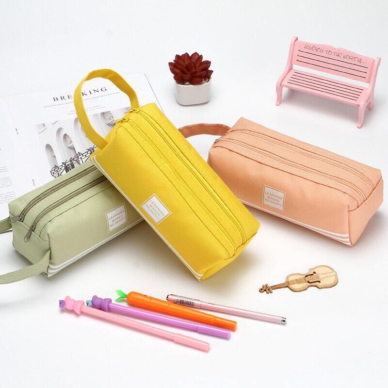 DR Pencil Case Korean Style Large Double Layer Zip Canvas Stationery ...