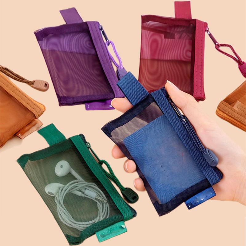 Beg Zip Jaringan Lutsinar Retro, 1Pc, untuk Kad Bank ID, Kunci ...