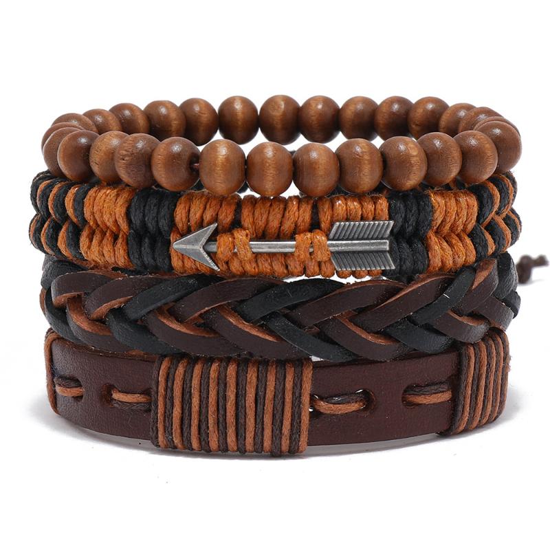 New men's multi-layer leather bracelet DIY combination four piece ...