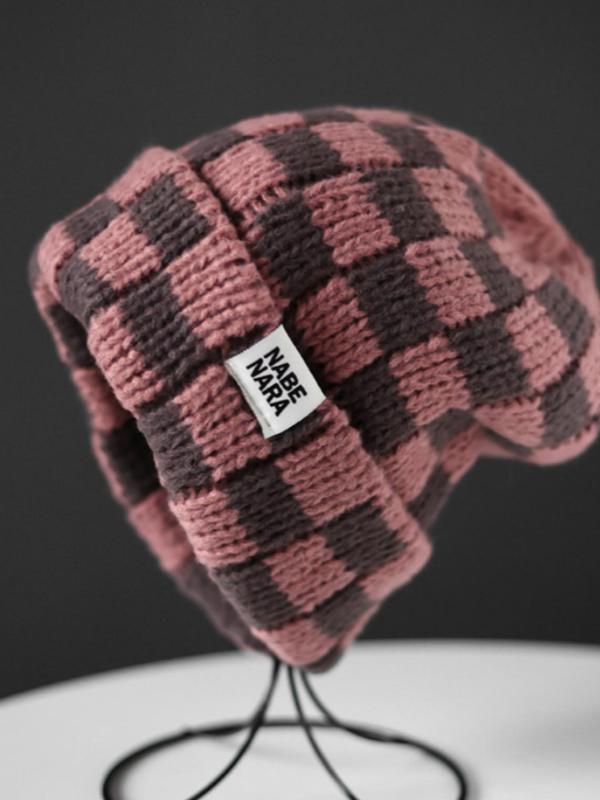Fashionable Patched Checkerboard Pattern Beanie, New Trendy Fitted ...