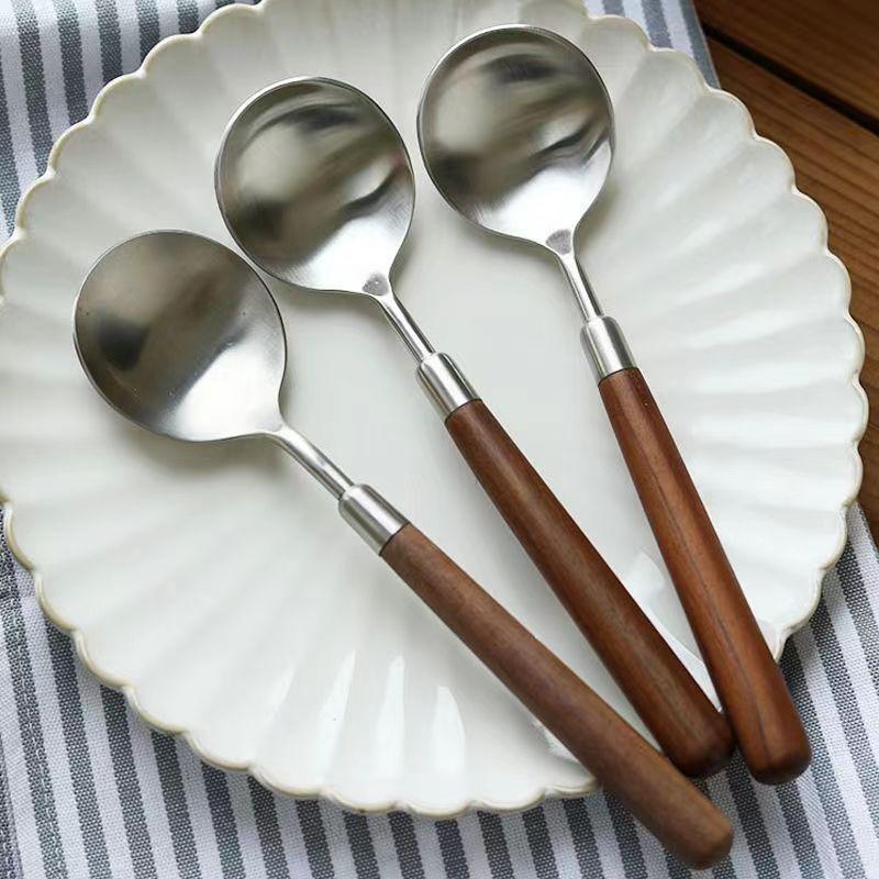 Retro Imitation Walnut Spoon Brushed Western Tableware Stainless ...
