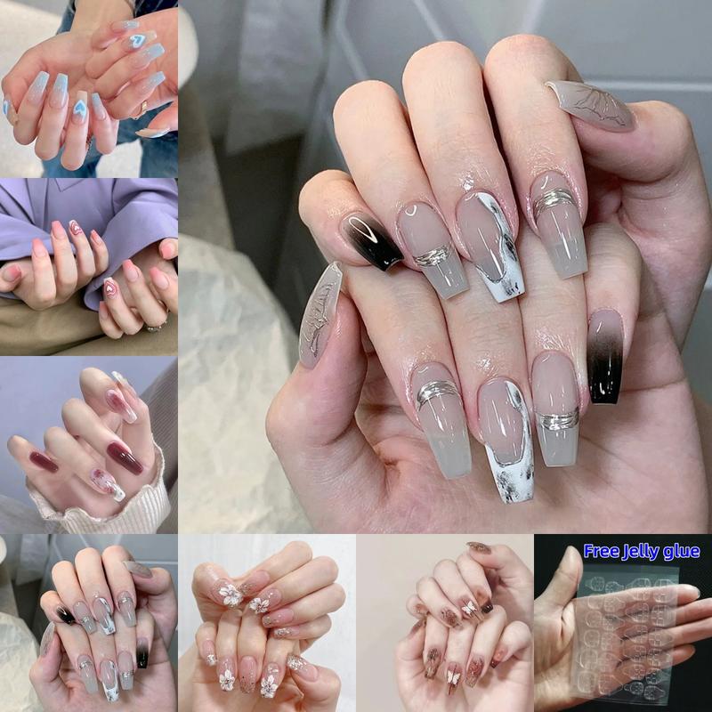 【Free Jelly Glue】COD Black and White Cute European Nail Chip - TikTok ...