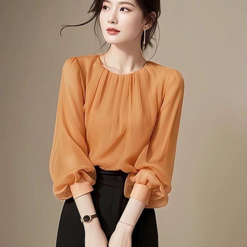 Baju Atasan Lengan Panjang, Warna Oren Cantik, Baju Musim Bunga ...