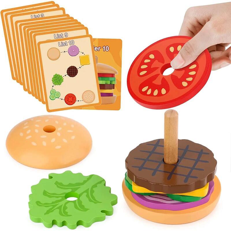Montessori Wooden Burger Stacking for Toddlers and Kids Preschool ...