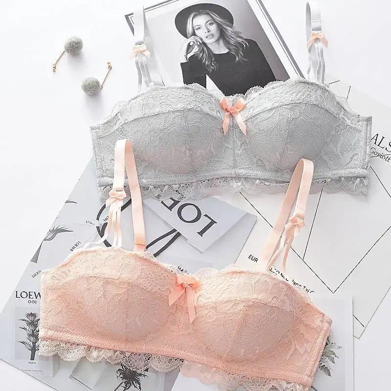 New Lace Rimless Bra Small Chest Women Bra Half Cup Butterfly-knotted Underwear Comfortable and ...