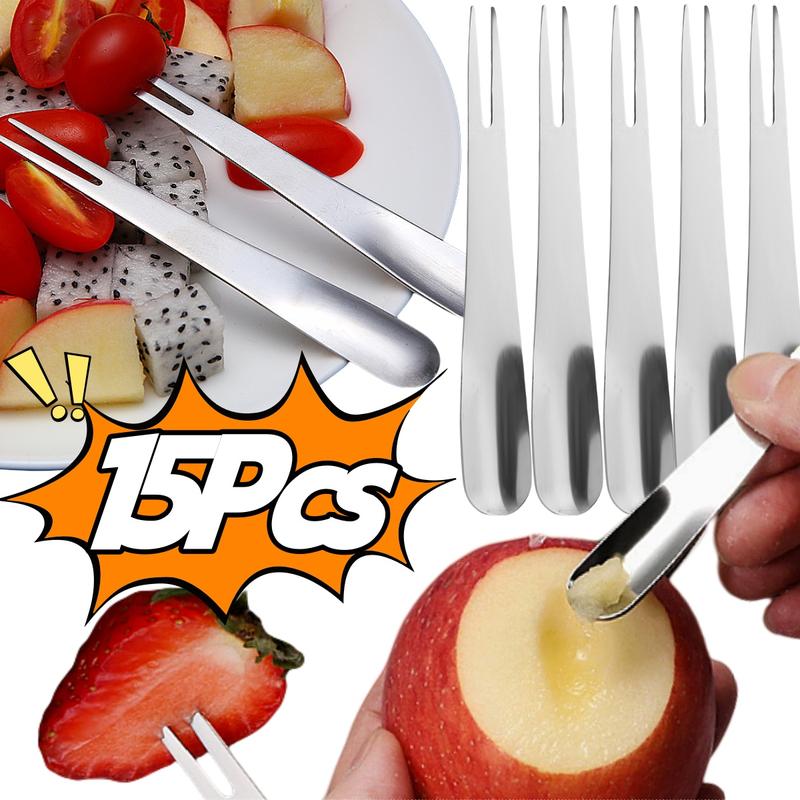 5/10/15Pcs Stainless Steel Forks Multifunctional Fruit Dessert Dual ...