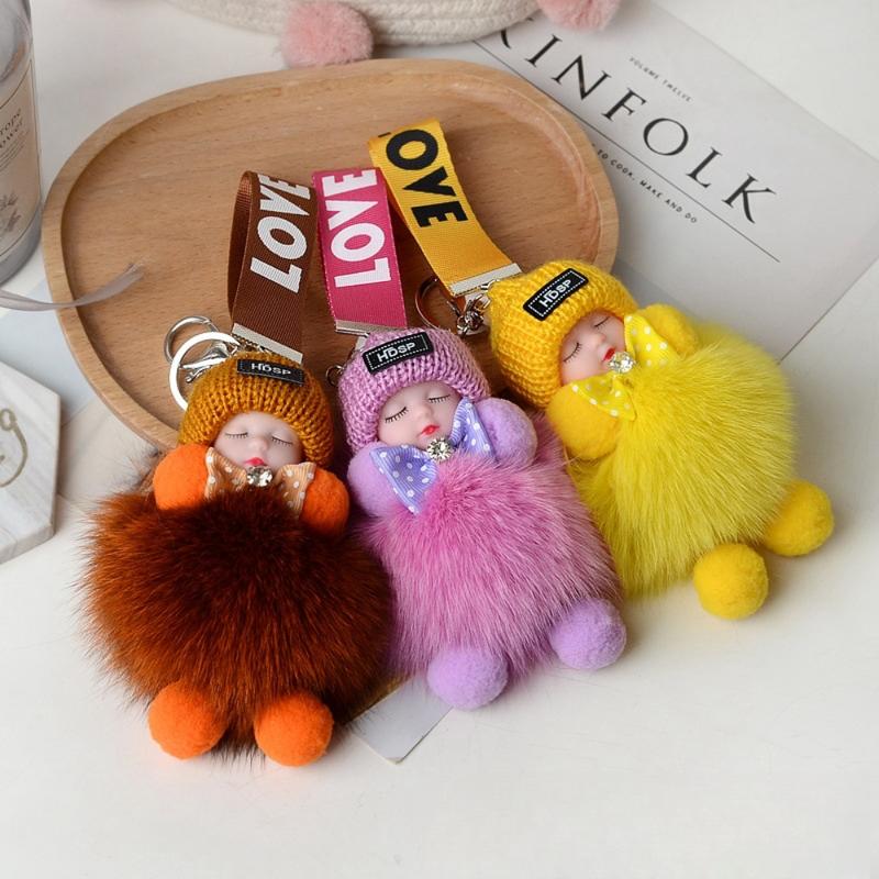 Pompom Sleeping Baby Keychain Cute Fluffy Plush Doll Keychains - TikTok ...