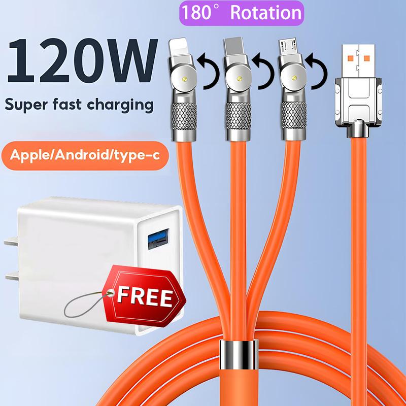 180 Rotating 3 In 1 Fast Charging Cable Light Charger With Cable ...
