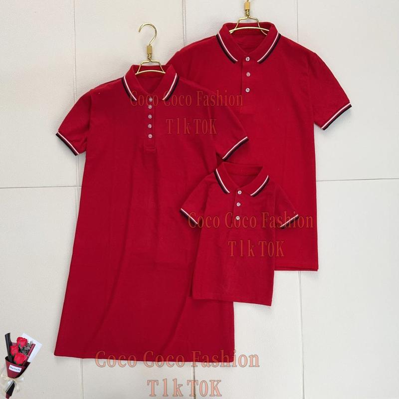 red warm family polo shirt dress uniform cotton Men women kids - TikTok ...