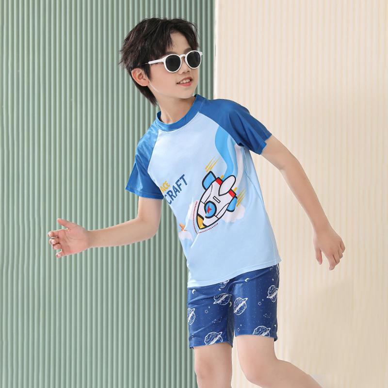 Boy Summer Rash Guard Swimsuit Set Cartoon Rocket Print Shor - TikTok ...