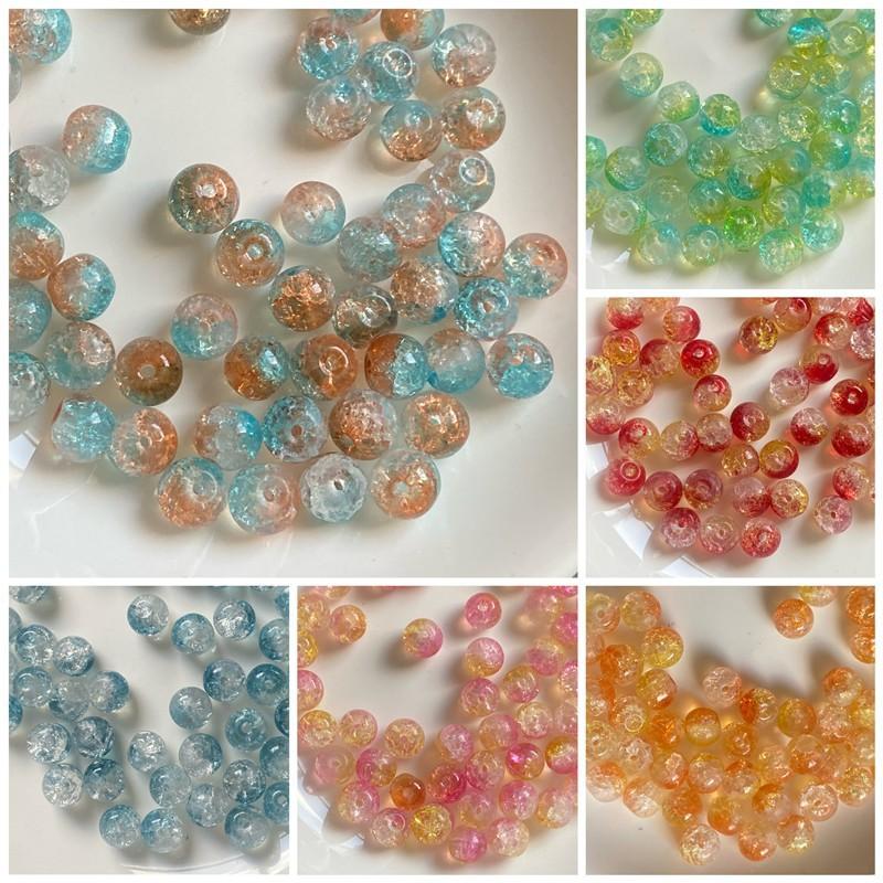 50 PCs 8mm Colored Glaze Floral Beads Glass Chipping Beads DIY - TikTok ...