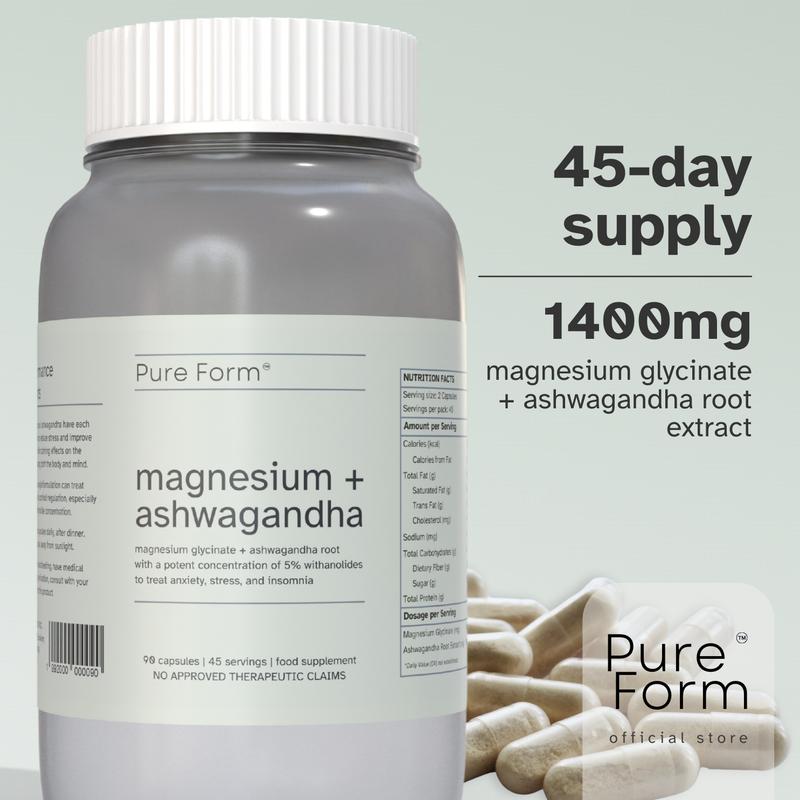 Pure Form Magnesium + Ashwagandha | 1,400mg of Magnesium Glycinate ...