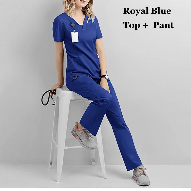 Set Scrub, Biru Diraja, Seragam Pembedahan Wanita, Pakaian Kerja ...