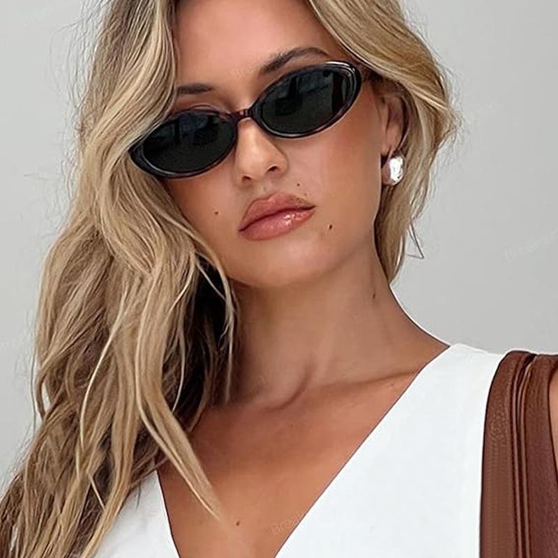 2024 Internet celebrity hip-hop small oval sunglasses black frame ...