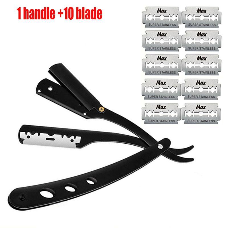 Men's Straight Razor Set, 1 Count Handle & 10pcs Blades, Perfect ...