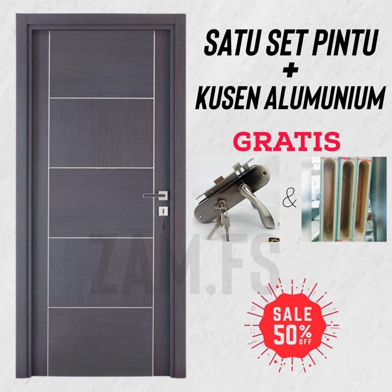 Pintu Minimalias Moderen HDF Seris | 1 Set Pintu Plus Kusen Alumunium ...