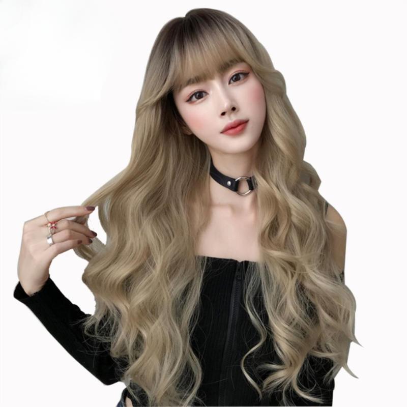 Long Big Wave Wig Woman Golden 68cm Length Hair Wind Long Curly ...