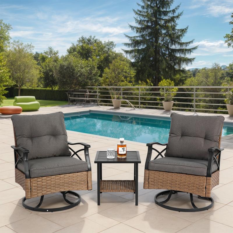 Outdoor Swivel Rocker Chairs Set 3 Piece with 1 Table and 2 Rocking ...