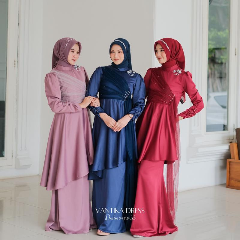 Vantika Dress Kondangan by Dwiwarna | Satin Polos Mermaid Kombinasi ...