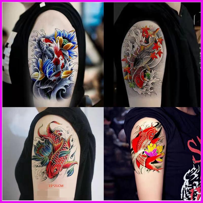 Lucky Big Koi Temporary Tattoo Sticker Arm Calf Men Women Long-Lasting ...