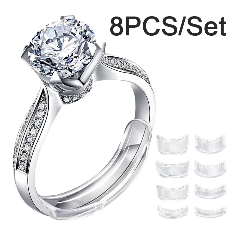 8 Sizes Silicone Invisible Clear Ring Size Adjuster Tighten Reducer ...