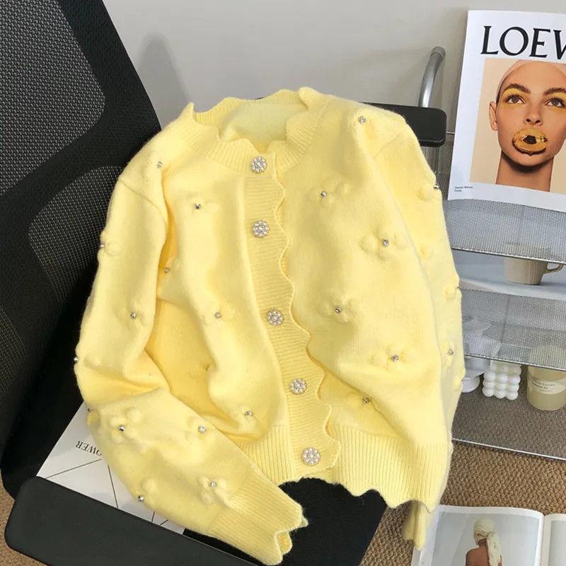 Kardigan Berkait Bersulam, Sosialit SpotWhite, Atasan Awal Musim Bunga ...